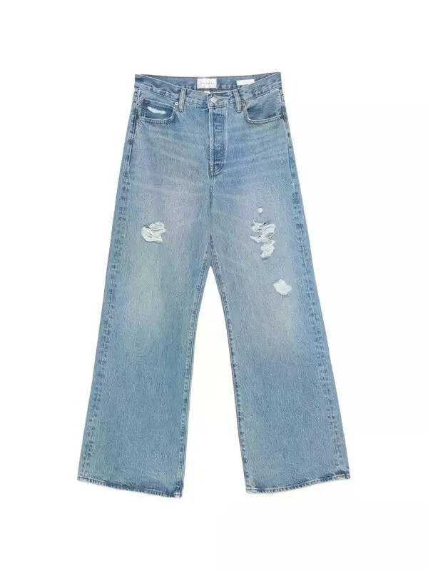FRAME Loose Distressed Wide-leg Jeans - Blue