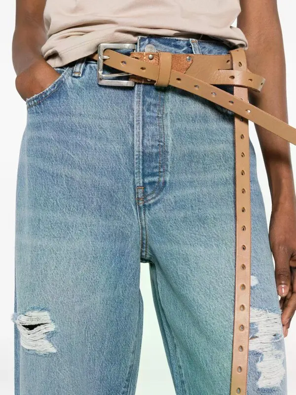 FRAME Loose Distressed Wide-leg Jeans - Blue