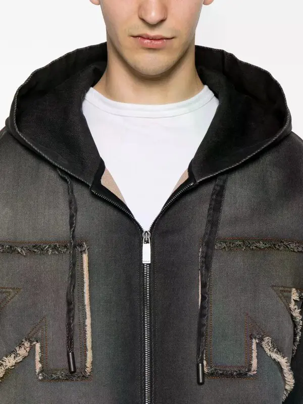 Off-White Arrows Patchwork Zip-up Hoodie - Grey