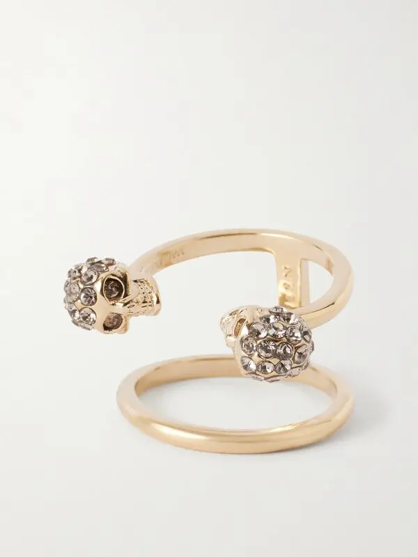 Alexander McQueen Win Skull Gold Plated Double Ring - Rose Gold