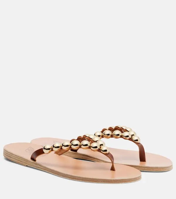 ANCIENT GREEK SANDALS Endoxi Studded Leather Thong Sandals - Brown