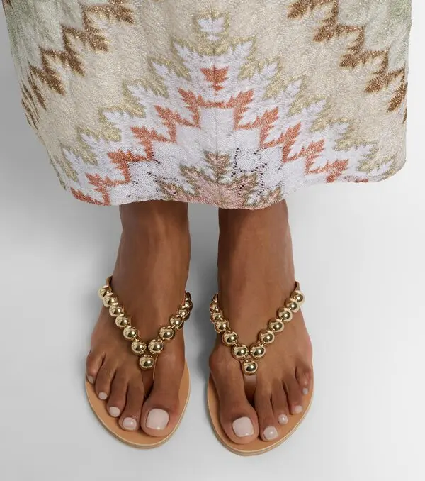 ANCIENT GREEK SANDALS Endoxi Studded Leather Thong Sandals