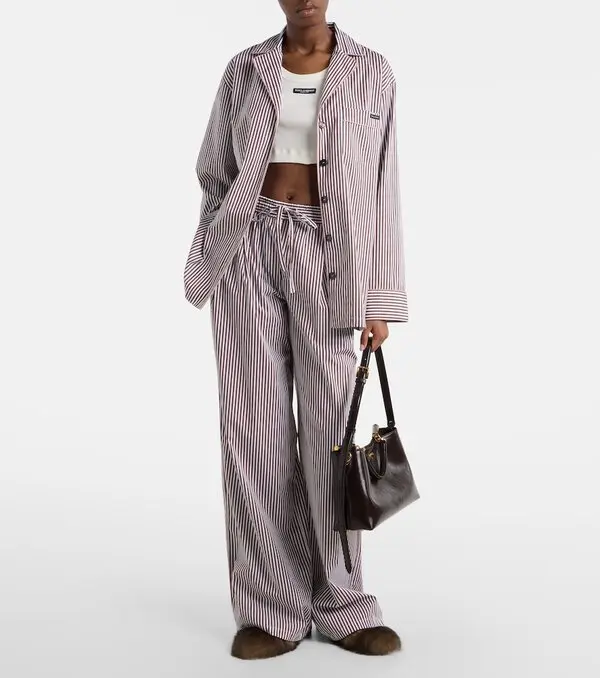 Dolce & Gabbana Striped Cotton And Silk Wide-leg Pants - Brown