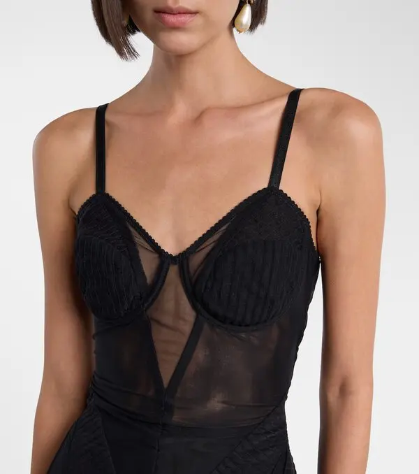 Dolce & Gabbana Ruched Sheer Tulle Midi Dress
