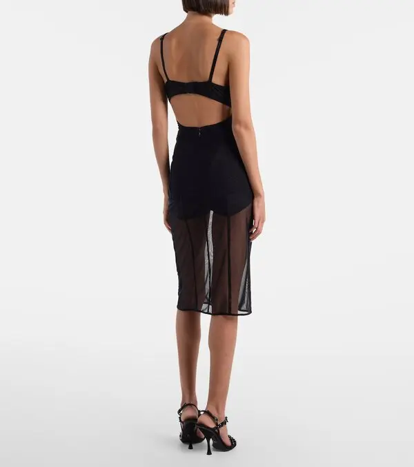 Dolce & Gabbana Ruched Sheer Tulle Midi Dress