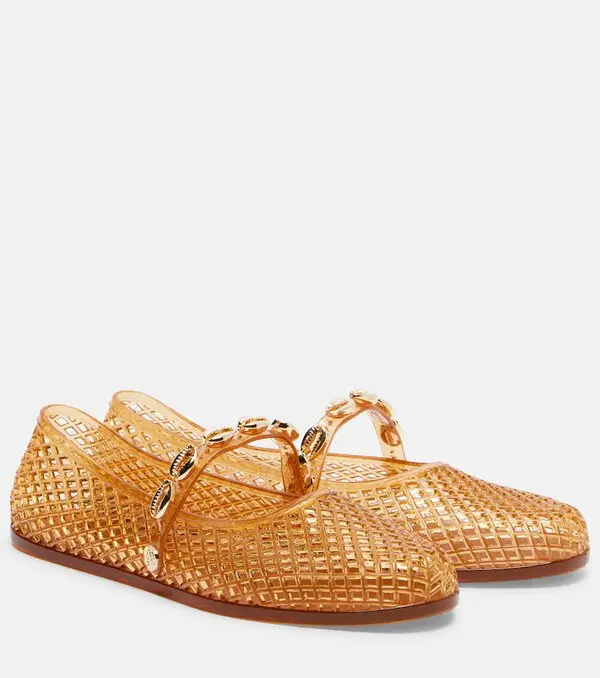 ANCIENT GREEK SANDALS Iro Embellished Fishnet Ballet Flats - Brown