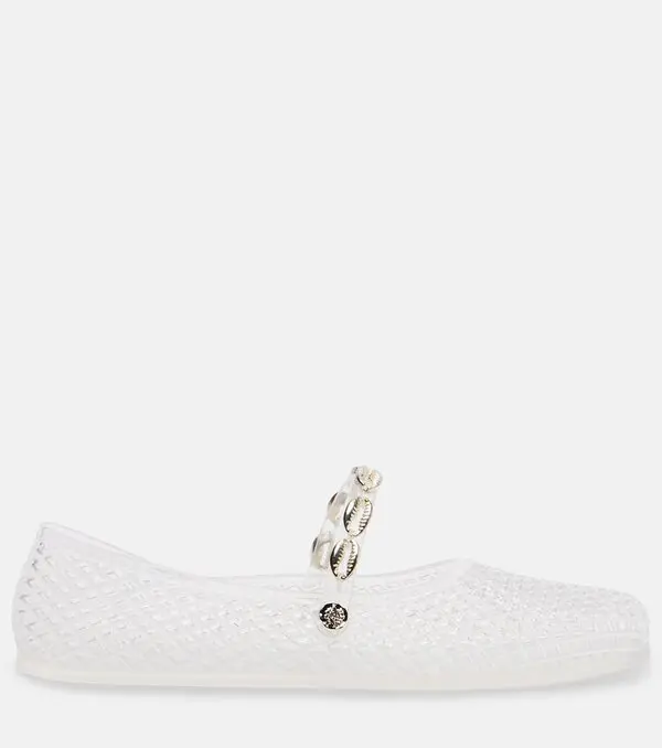 ANCIENT GREEK SANDALS Embellished Fishnet Ballet Flats - Transparent