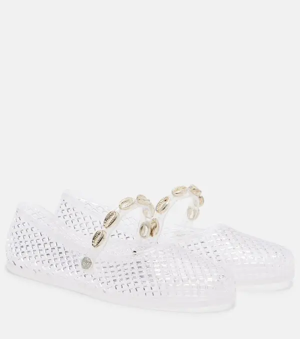 ANCIENT GREEK SANDALS Embellished Fishnet Ballet Flats - Transparent