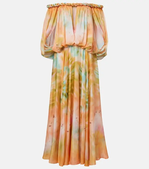 Zimmermann Luna Off-shoulder Printed Silk Chiffon Gown - Multicoloured