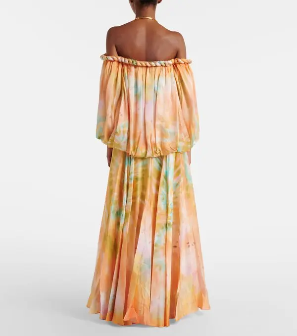 Zimmermann Luna Off-shoulder Printed Silk Chiffon Gown - Multicoloured