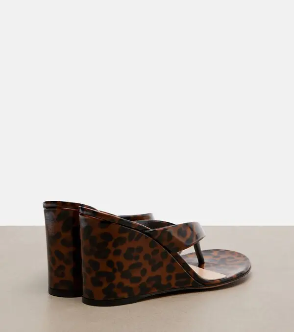 GIANVITO ROSSI Leopard-print Leather Wedge Thong Sandals