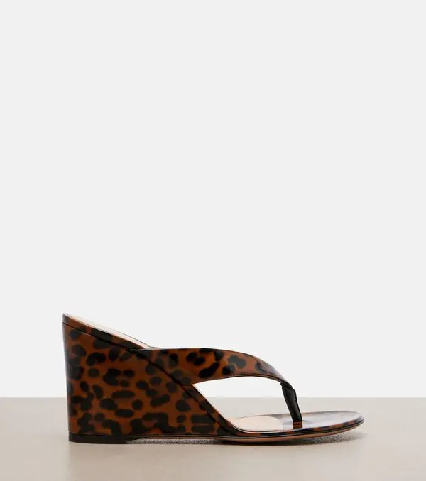 GIANVITO ROSSI Leopard-print Leather Wedge Thong Sandals