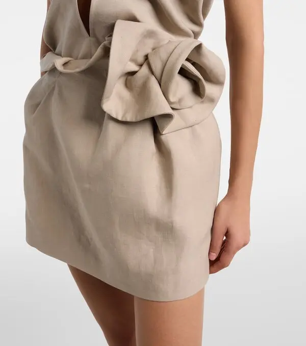 Magda Butrym Floral-appliqué Linen Miniskirt - Beige