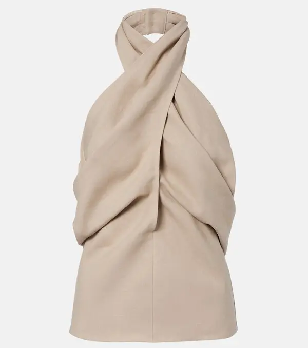 Magda Butrym Draped Halterneck Linen Top - Beige
