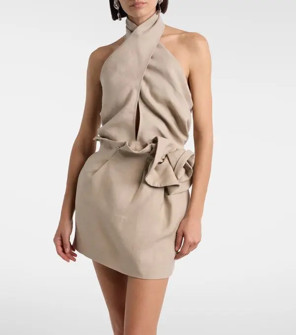 Magda Butrym Draped Halterneck Linen Top - Beige