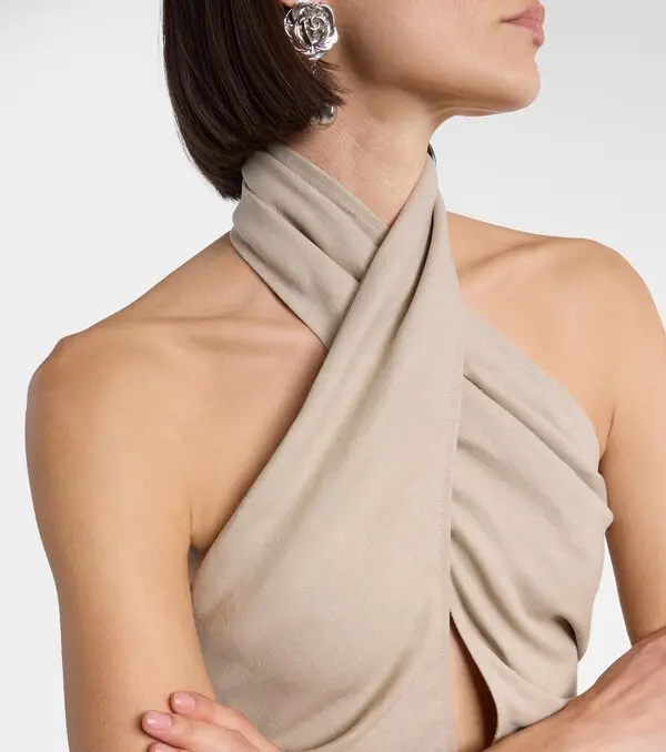 Magda Butrym Draped Halterneck Linen Top - Beige