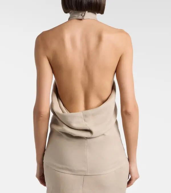 Magda Butrym Draped Halterneck Linen Top - Beige