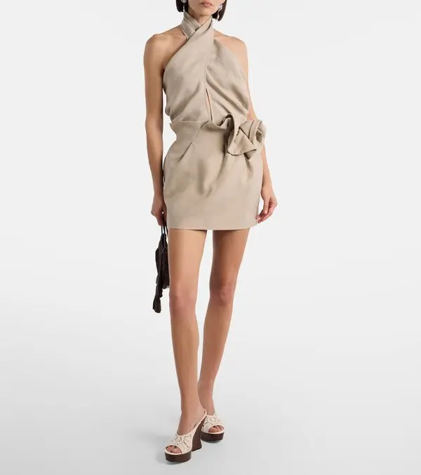 Magda Butrym Draped Halterneck Linen Top - Beige