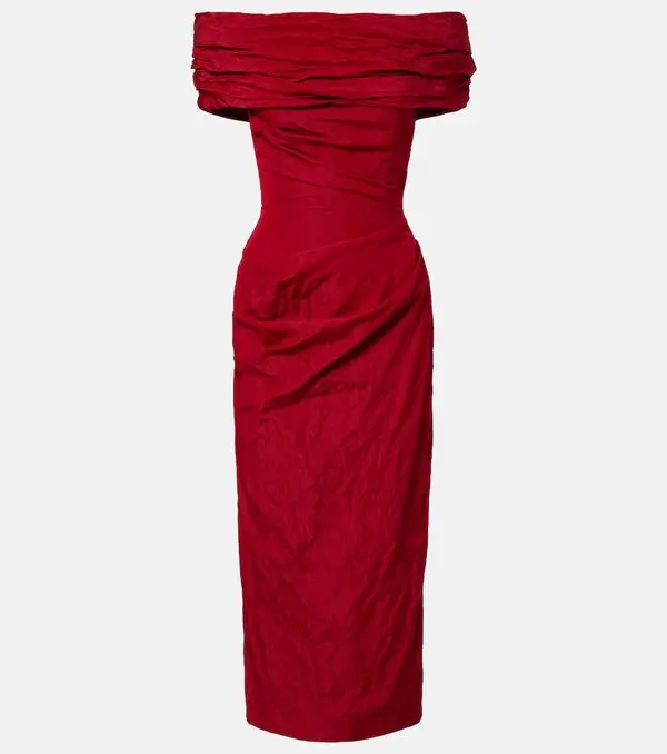 Magda Butrym Off-shoulder Draped Cotton-blend Midi Dress - Red