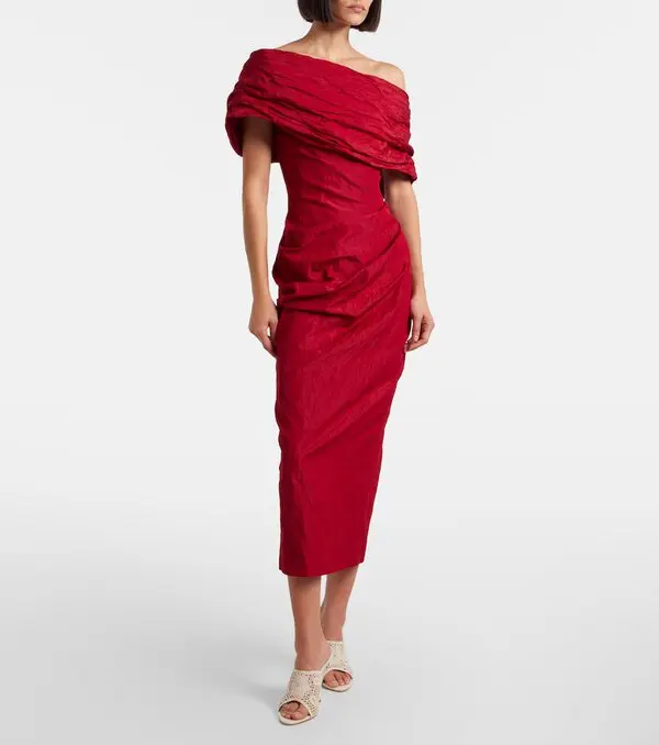 Magda Butrym Off-shoulder Draped Cotton-blend Midi Dress