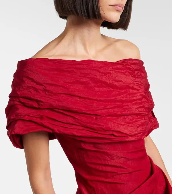 Magda Butrym Off-shoulder Draped Cotton-blend Midi Dress
