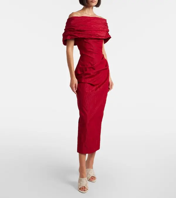 Magda Butrym Off-shoulder Draped Cotton-blend Midi Dress