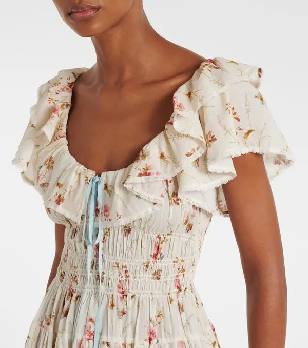 DÔEN Illiana Floral Cotton Midi Dress - White