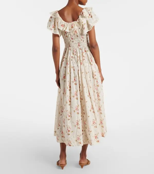 DÔEN Illiana Floral Cotton Midi Dress - White