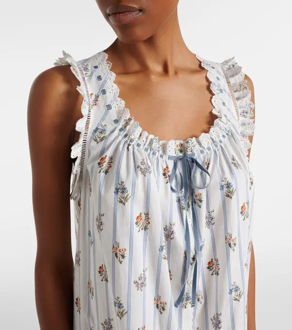 DÔEN Nessie Floral Striped Cotton Shirt Dress - White