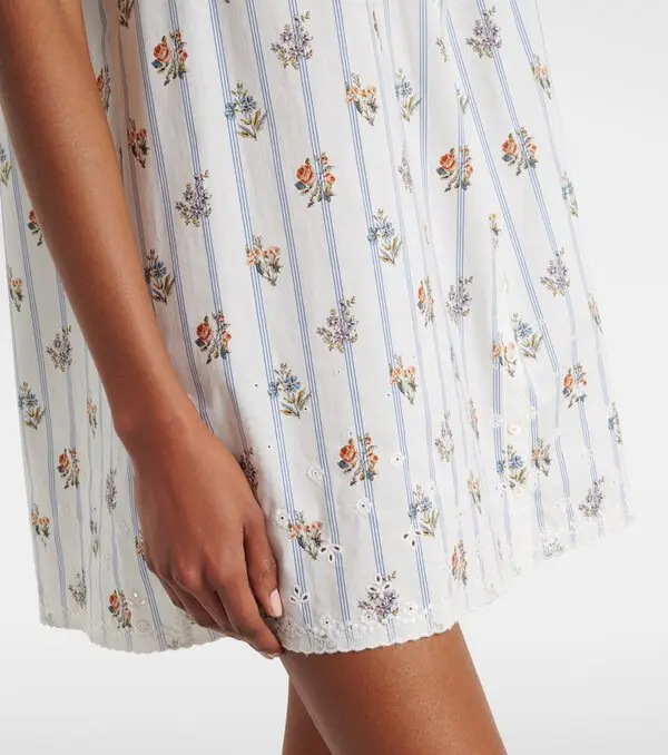 DÔEN Nessie Floral Striped Cotton Shirt Dress - White