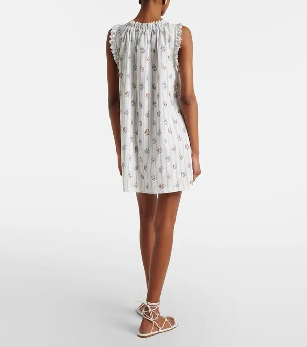 DÔEN Nessie Floral Striped Cotton Shirt Dress - White