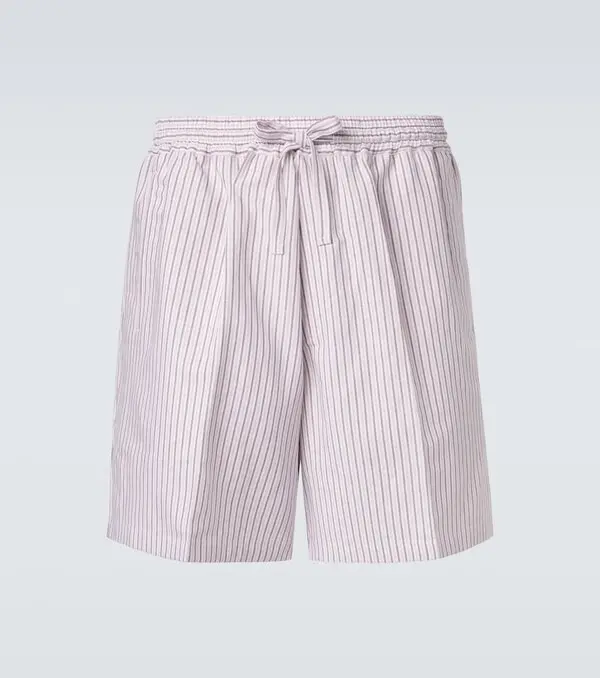 UMIT BENAN Julian Striped Cotton And Silk Shorts - Beige