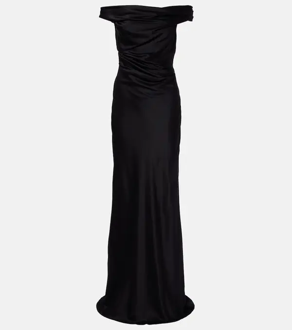 THE SEI Bardot Off-shoulder Silk Charmeuse Gown - Black