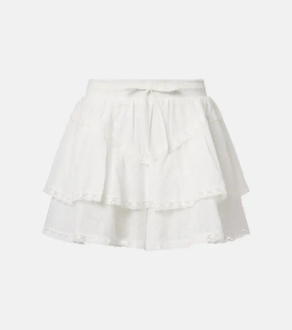 Poupette St Barth Thia Embroidered Tiered Cotton Shorts - White