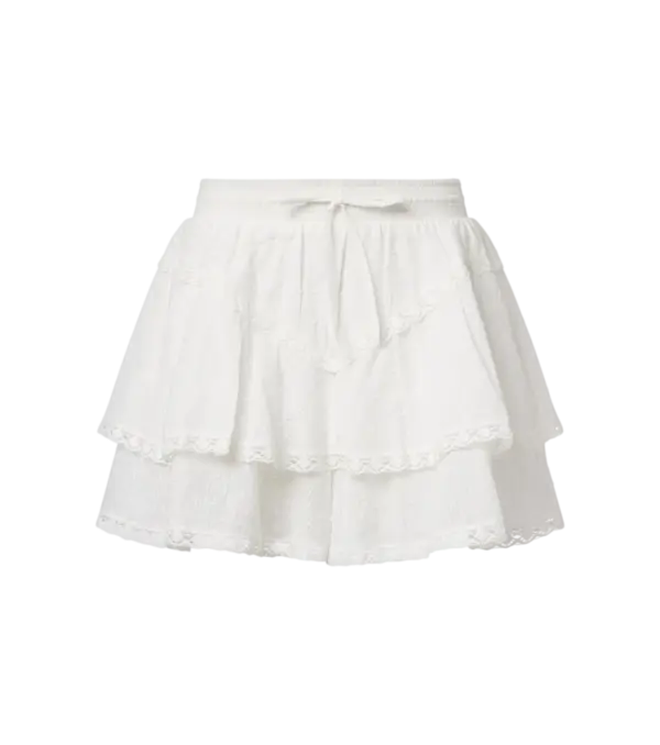 Poupette St Barth Thia Embroidered Tiered Cotton Shorts - White