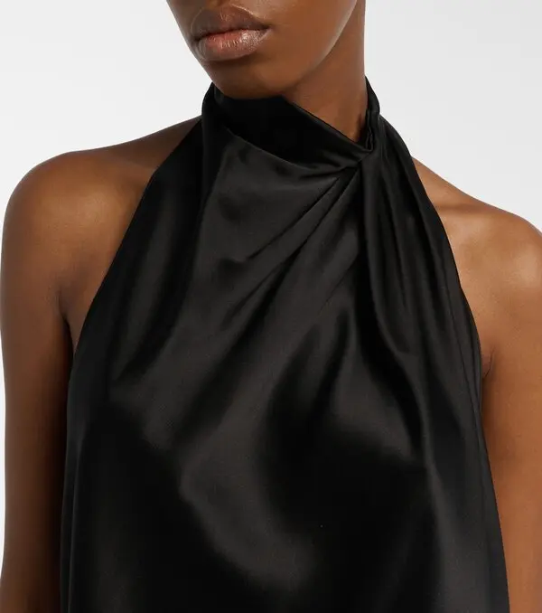 THE SEI Halterneck Silk Satin Top - Black