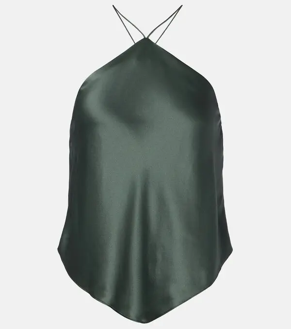 THE SEI Halterneck Silk Charmeuse Top - Green
