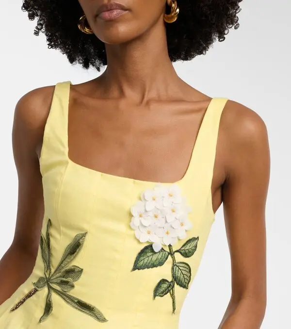 Agua Bendita Frontera Patch-appliqué Linen Midi Dress
