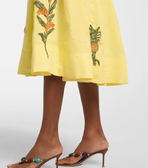 Agua Bendita Frontera Patch-appliqué Linen Midi Dress