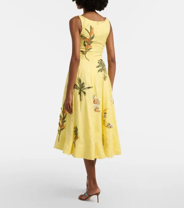 Agua Bendita Frontera Patch-appliqué Linen Midi Dress