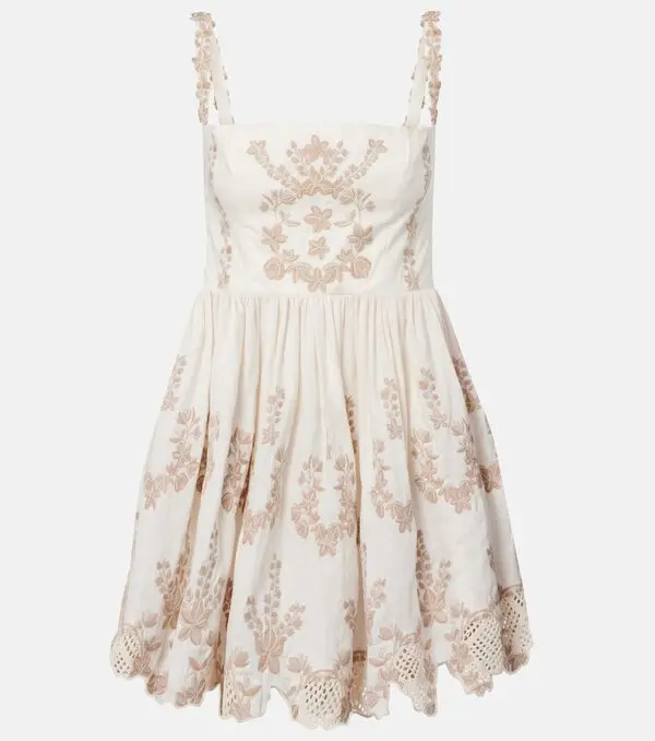Agua Bendita Mielero Embroidered Linen Minidress - Beige