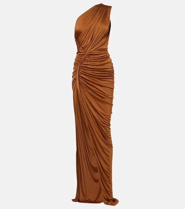 Rick Owens Lilies Avra Ruched One-shoulder Gown - Brown