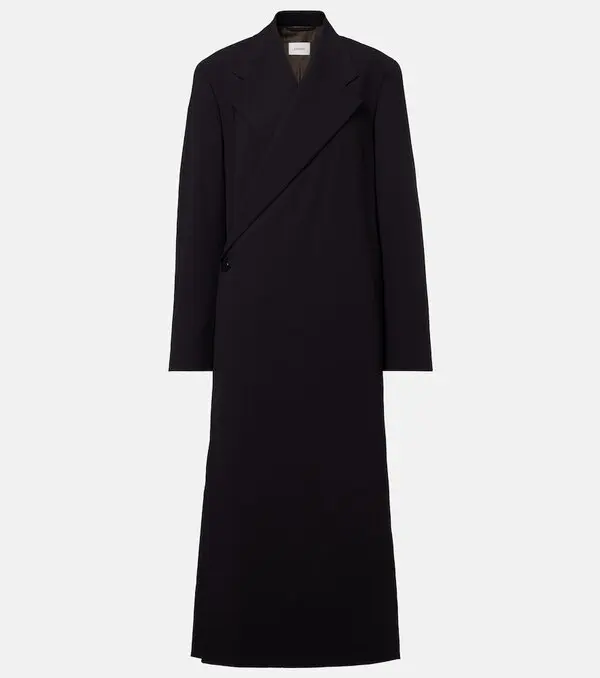 LEMAIRE Wool Crêpe Wrap Coat - Black