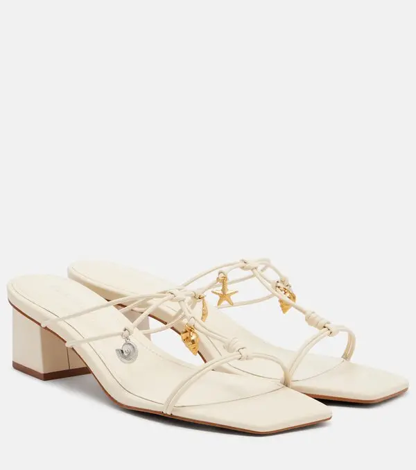 Farm Rio Embellished Leather Mules - White