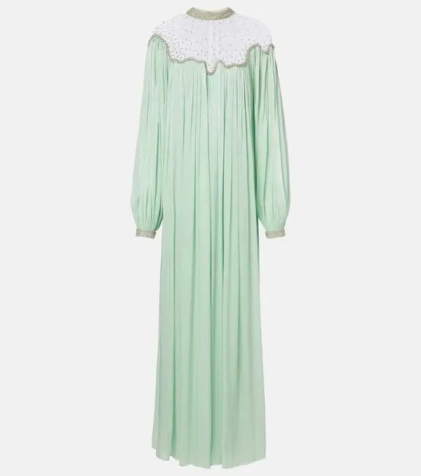 Costarellos Elline Embellished Pleated Gown - Green