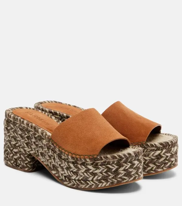Farm Rio Suede Platform Espadrille Slides - Brown