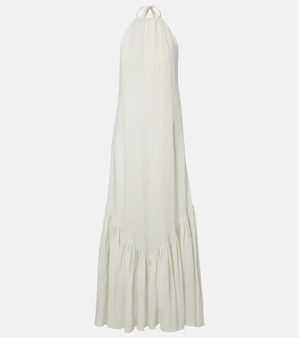 PATOU Striped Halterneck Open-back Maxi Dress - White