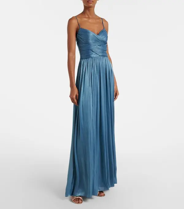 Costarellos Embellished Pleated Caped Bustier Gown