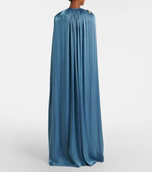 Costarellos Embellished Pleated Caped Bustier Gown