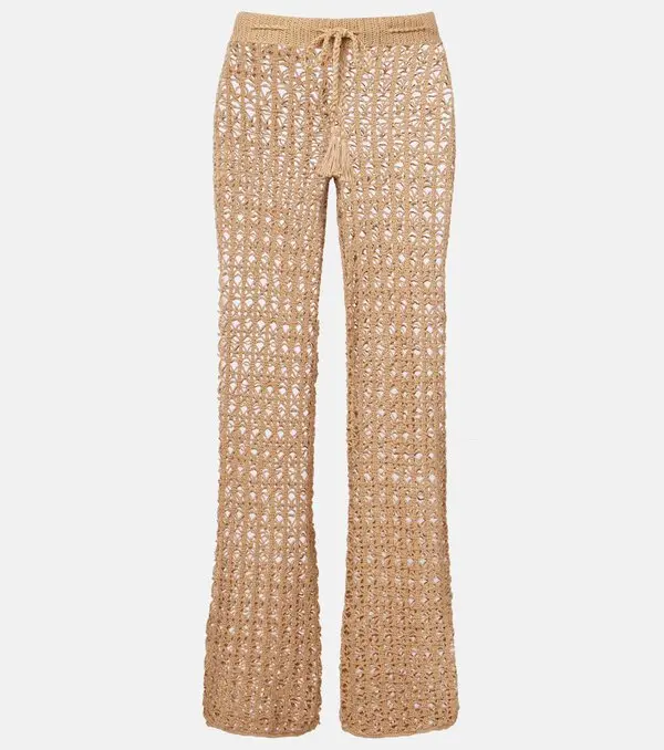 Anna Kosturova Crochet Wide-leg Pants - Beige
